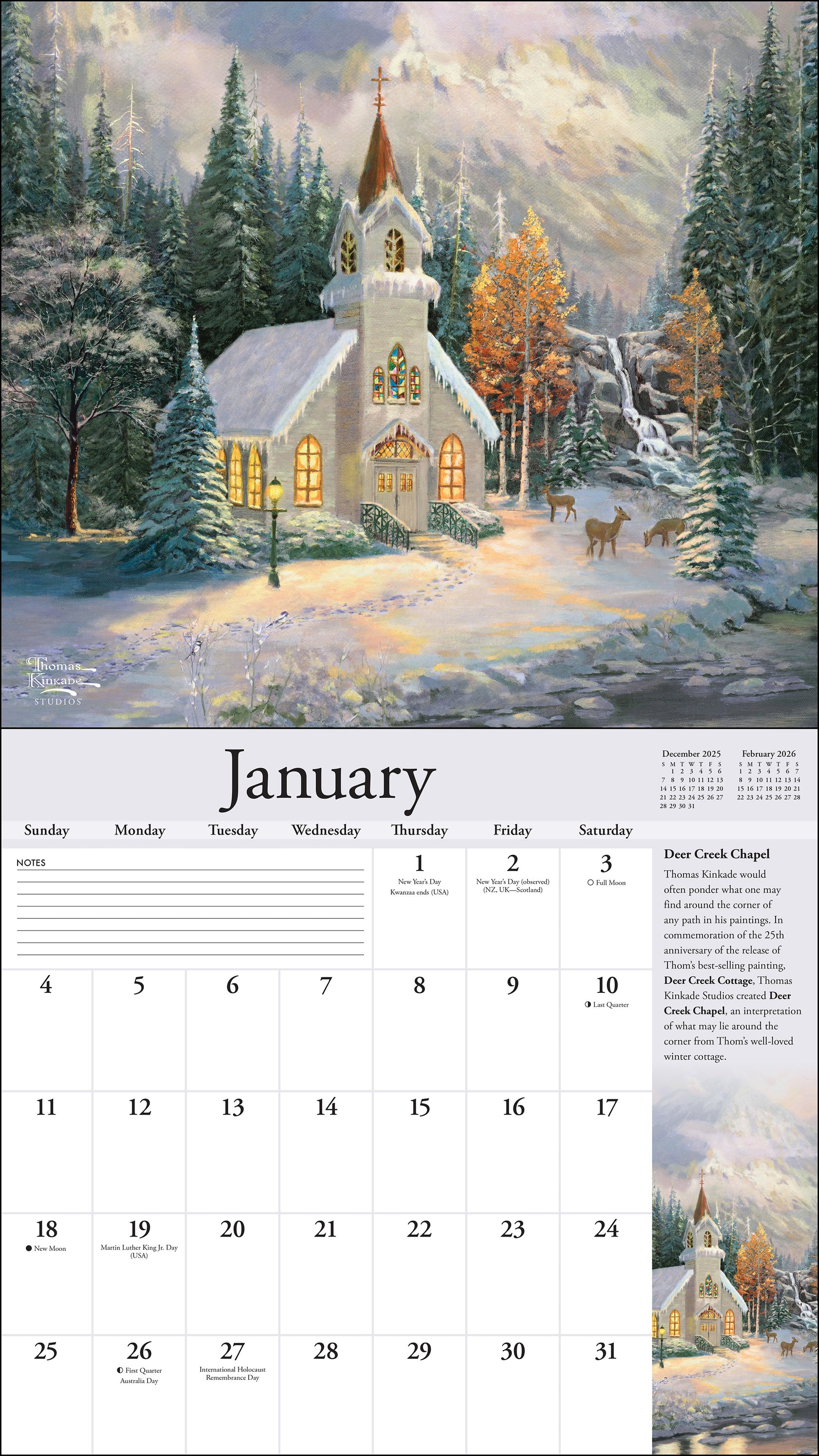 Thomas Kinkade Special Collector's Edition 2026 Deluxe Wall Calendar w ...
